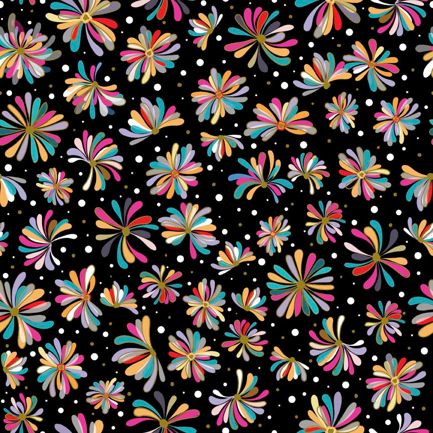 Bold Blooms Mums on Black – Alamosa Quilt Company