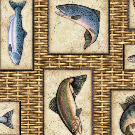 Fish Tails Fish Patch on Brown Basketweave – Alamosa Quilt Company