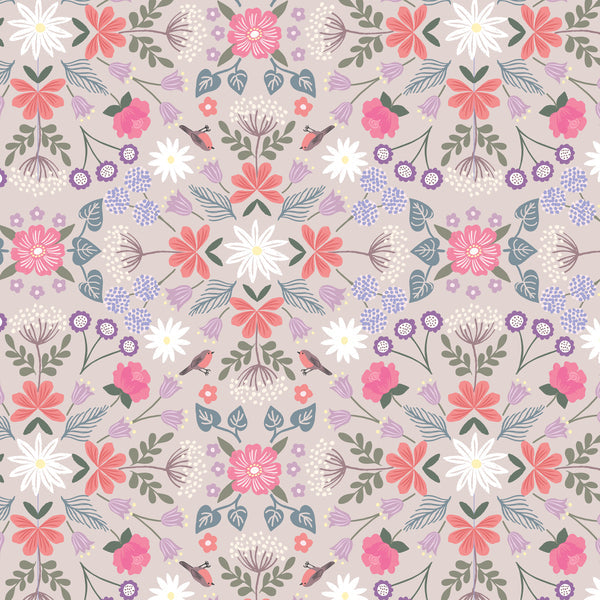 Secret Garden Robin Floral on Lt Beige – Alamosa Quilt Company
